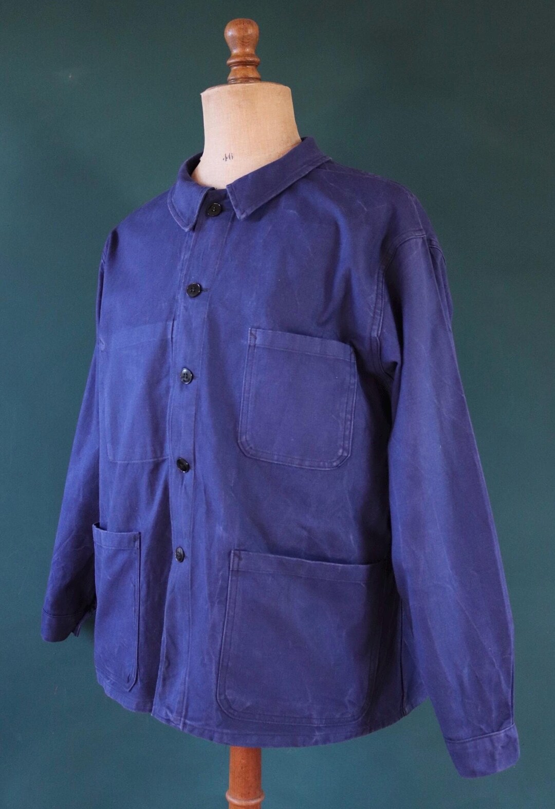 Vintage 1960s 60s French Blue Work Jacket Workwear Chore 52 Chest Bleu ...