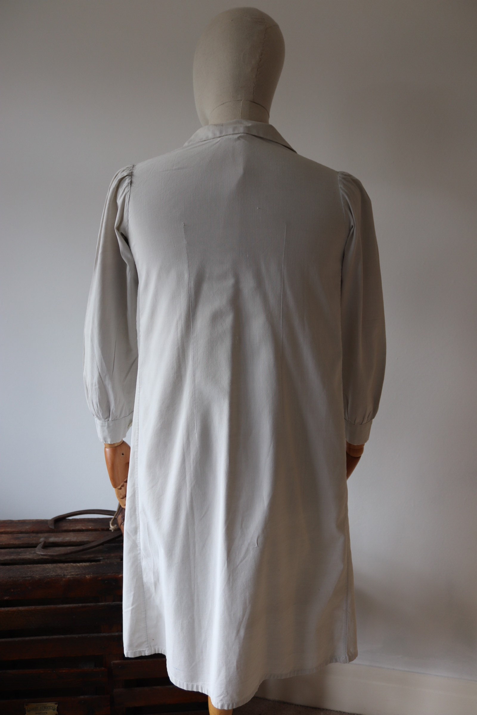 Vintage 1940s 40s french white cotton factory lab duster long coat work ...