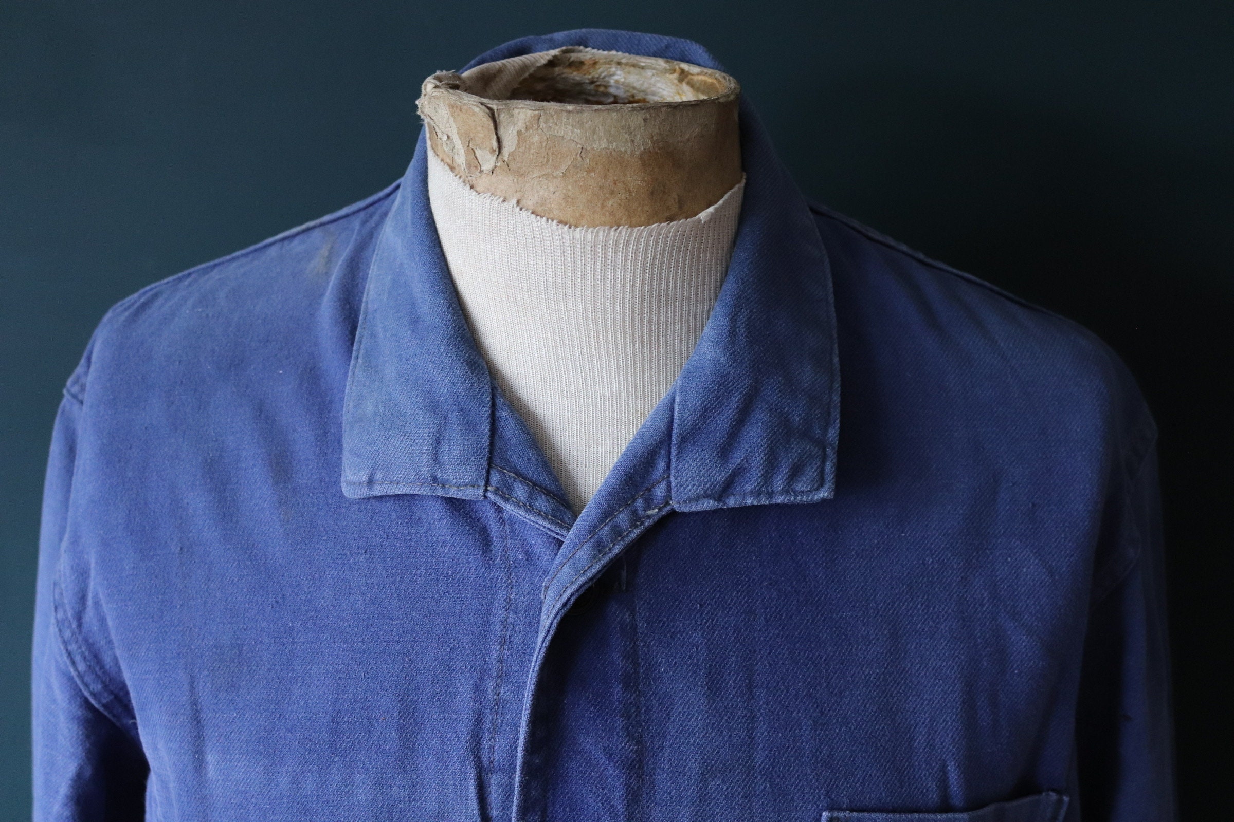 Vintage 1960s 60s French blue work jacket workwear chore faded 44 ...