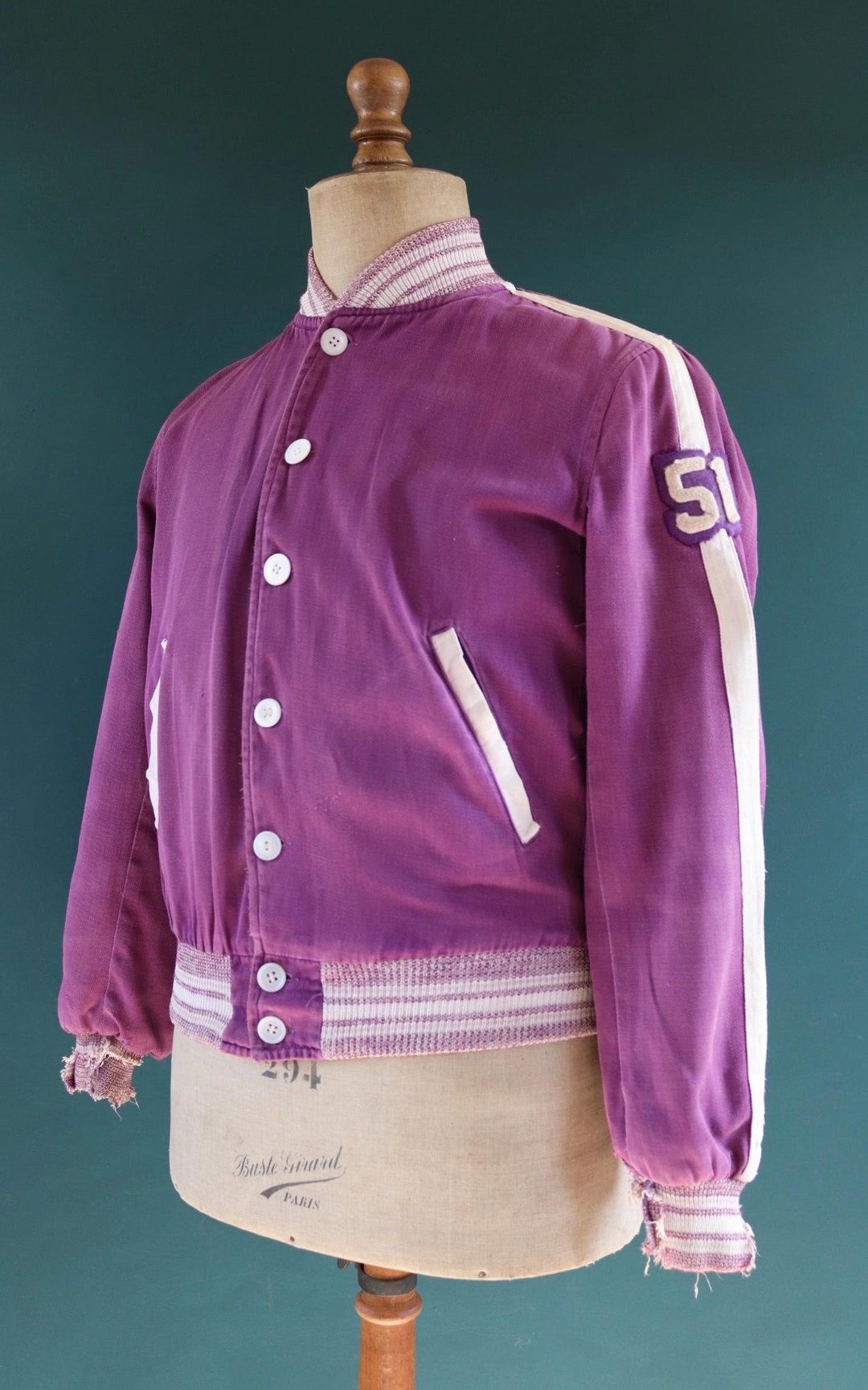 Vintage 1950s 50s Purple White Gabardine Varsity Jacket Chenille Patch ...