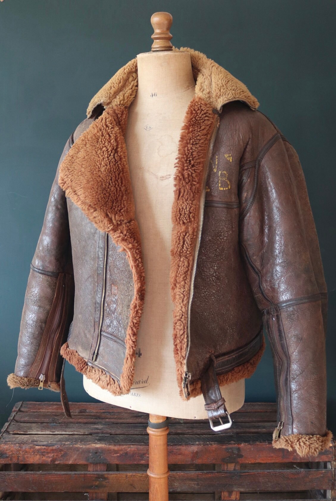 Vintage 1940s 40s WW2 era RAF Coastal Command Irvin brown sheepskin ...