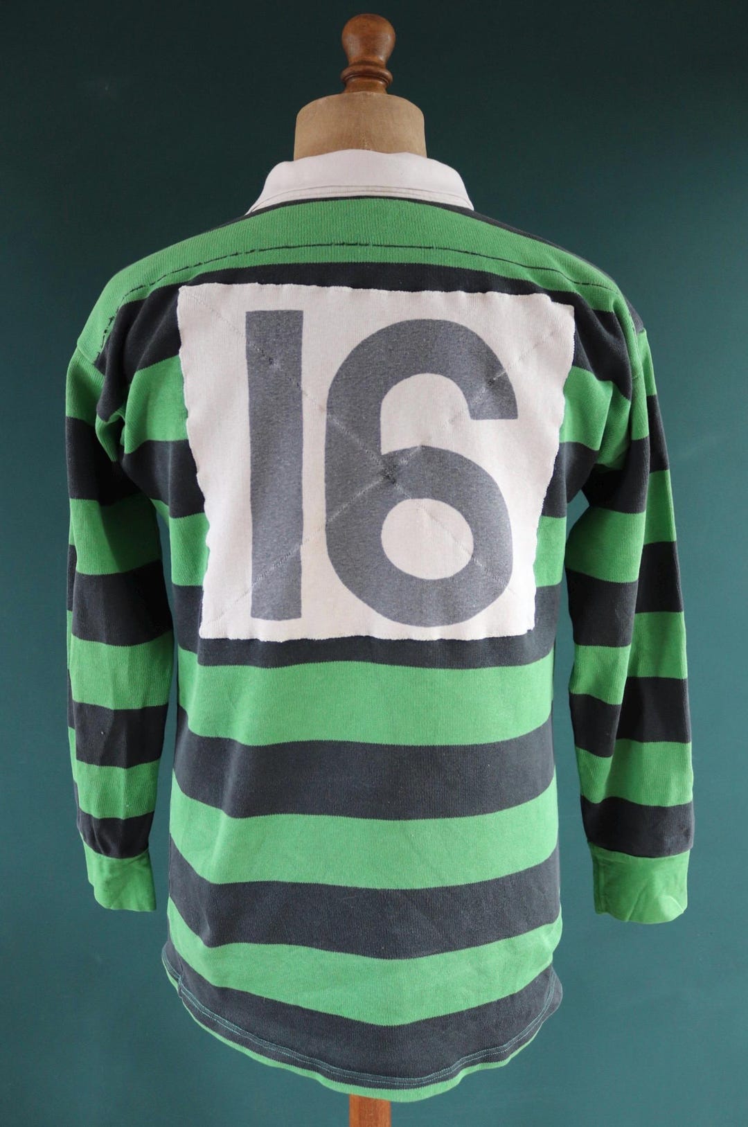 Vintage 1970s 70s 1980s 80s French Green Black Striped Heavyweight ...