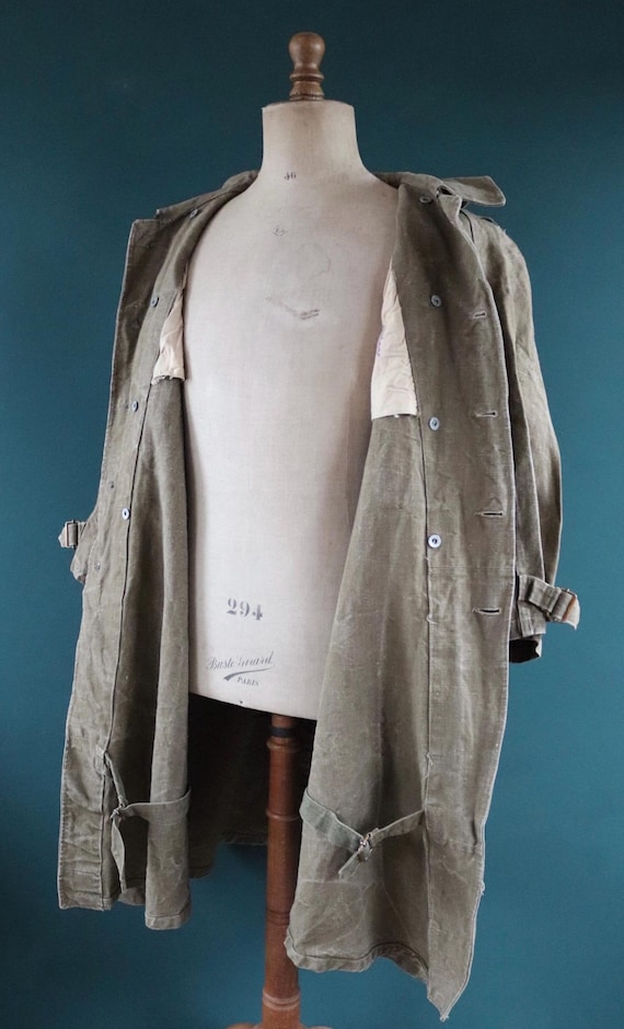 Vintage WW2 French dispatch rider coat - 1930s linen … - Gem