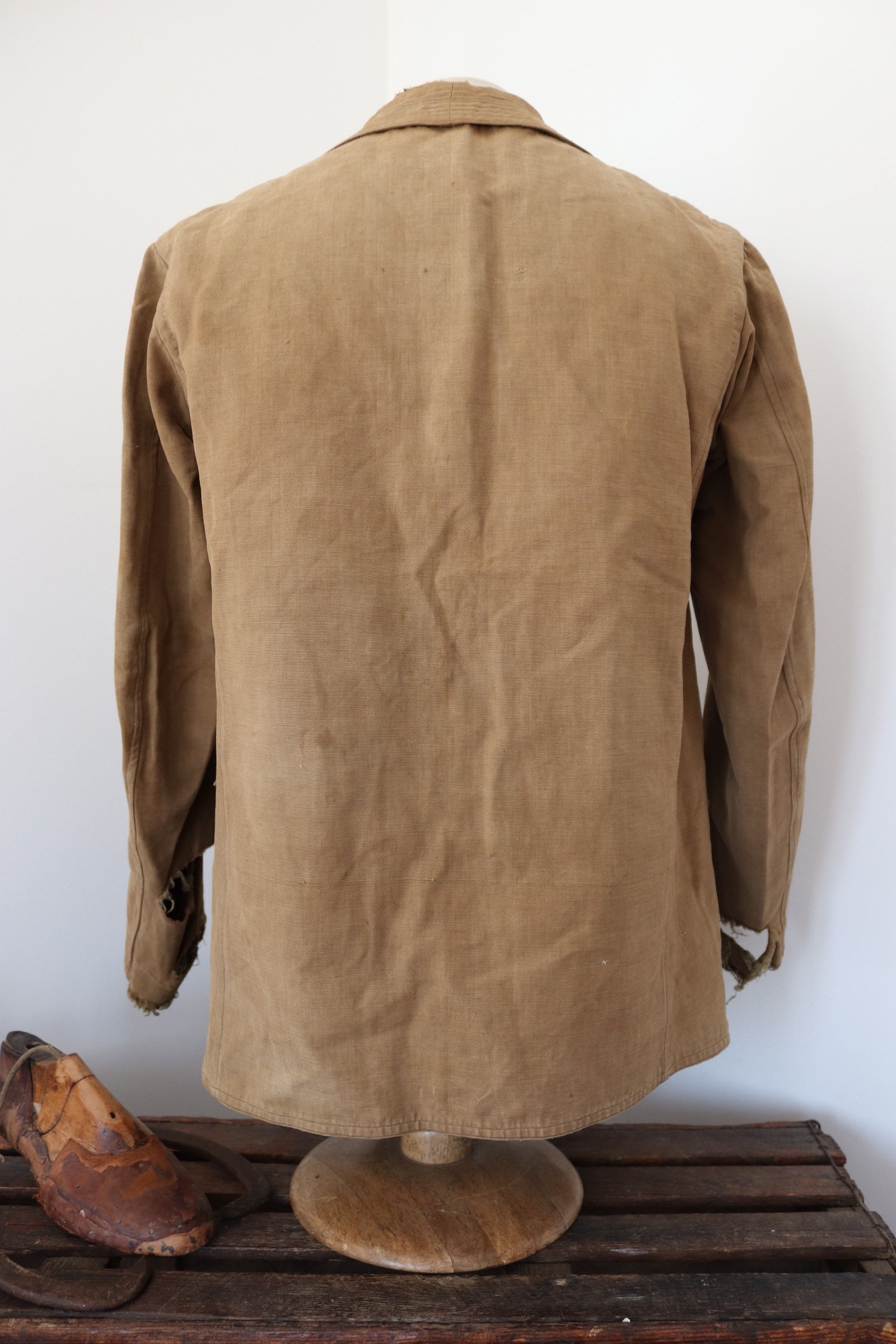 Vintage 1910s 10s 1920s 20s antique french cutaway linen cotton tan ...