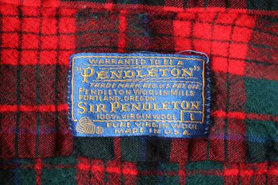 Vintage Sir Pendleton red green checked plaid wool bu… - Gem