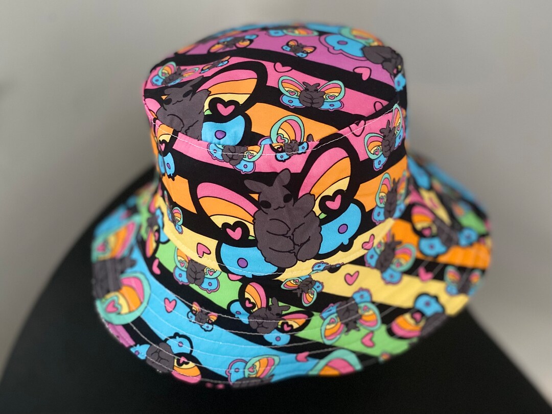 Pastel Rainbow Moths and Hearts Reversible Bucket Hat - Etsy