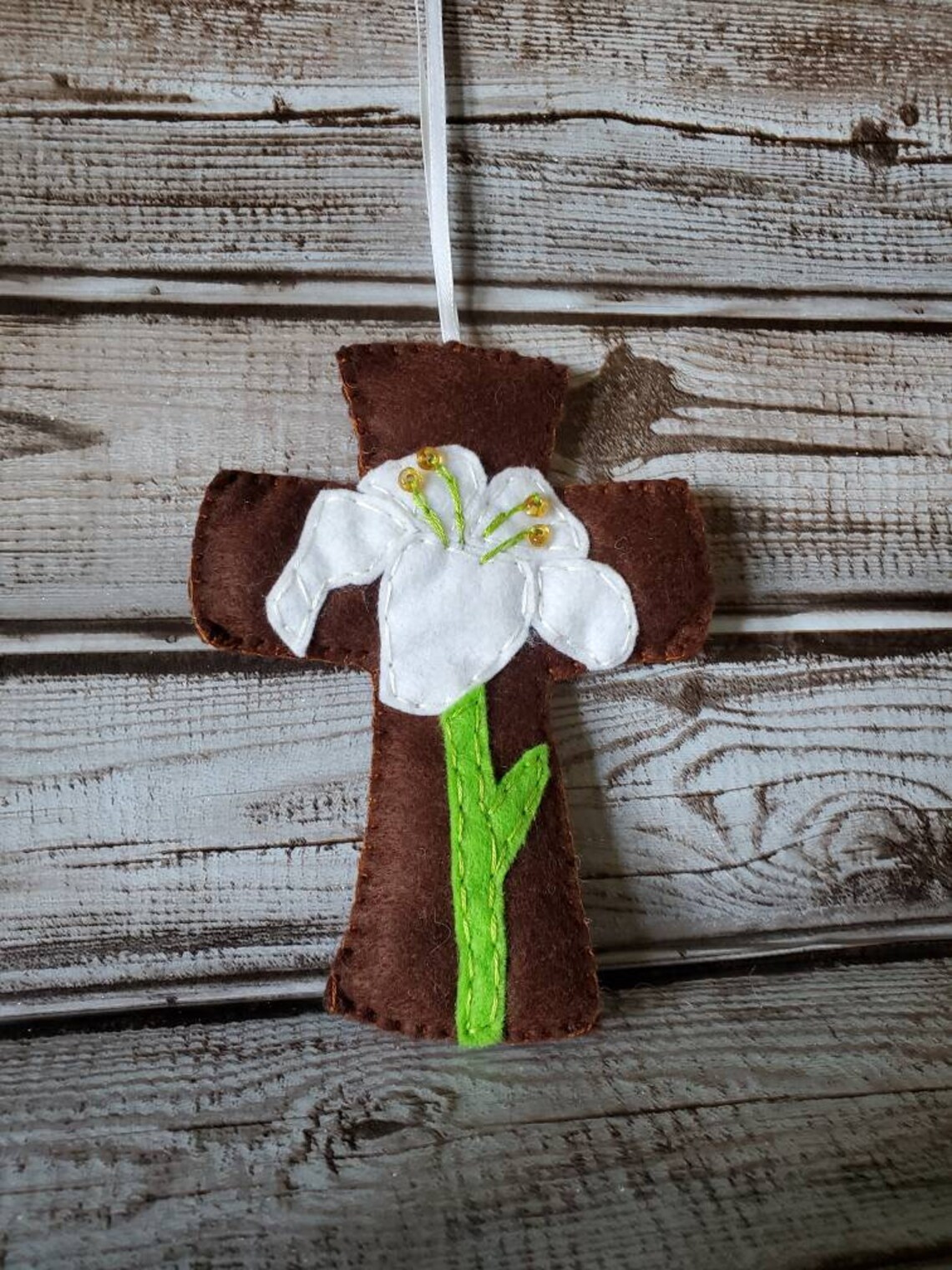 Easter Cross Ornament Religious Felt Cross White Lily Cross | Etsy