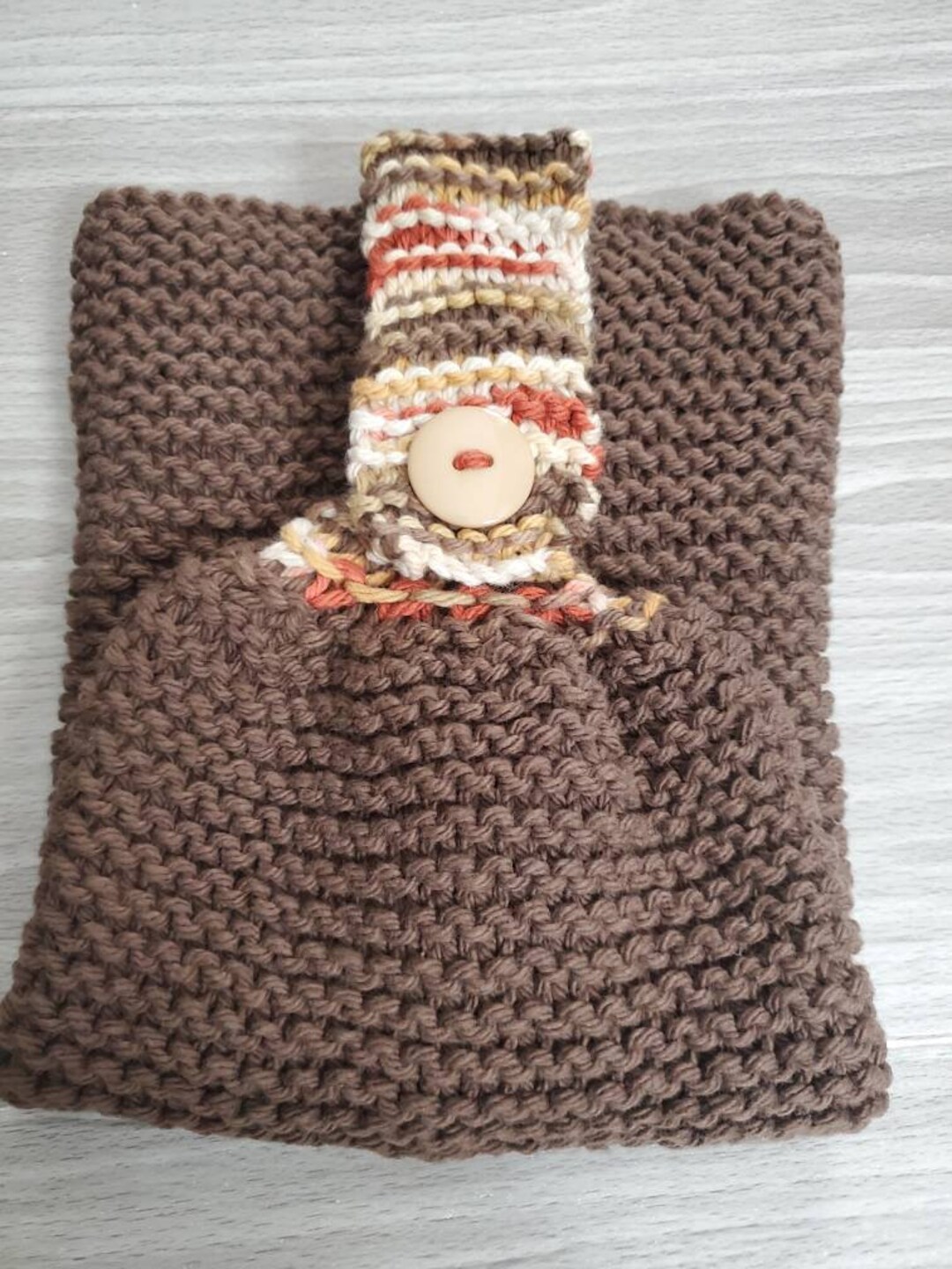 Brown Kitchen Towel, Tan Brown Cream Rust, Knit Oven Hanging Tea Cloth ...