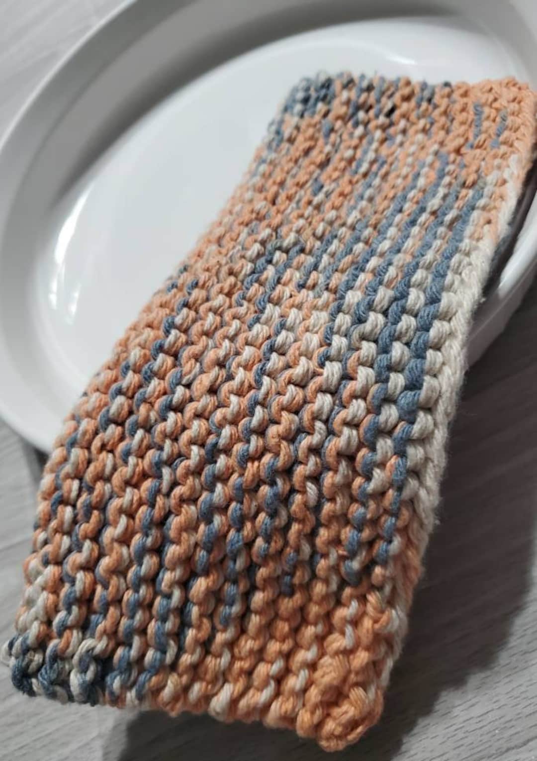 Saffron Potholder, Cotton Pot Holders, Peach Gray Cream Trivets ...