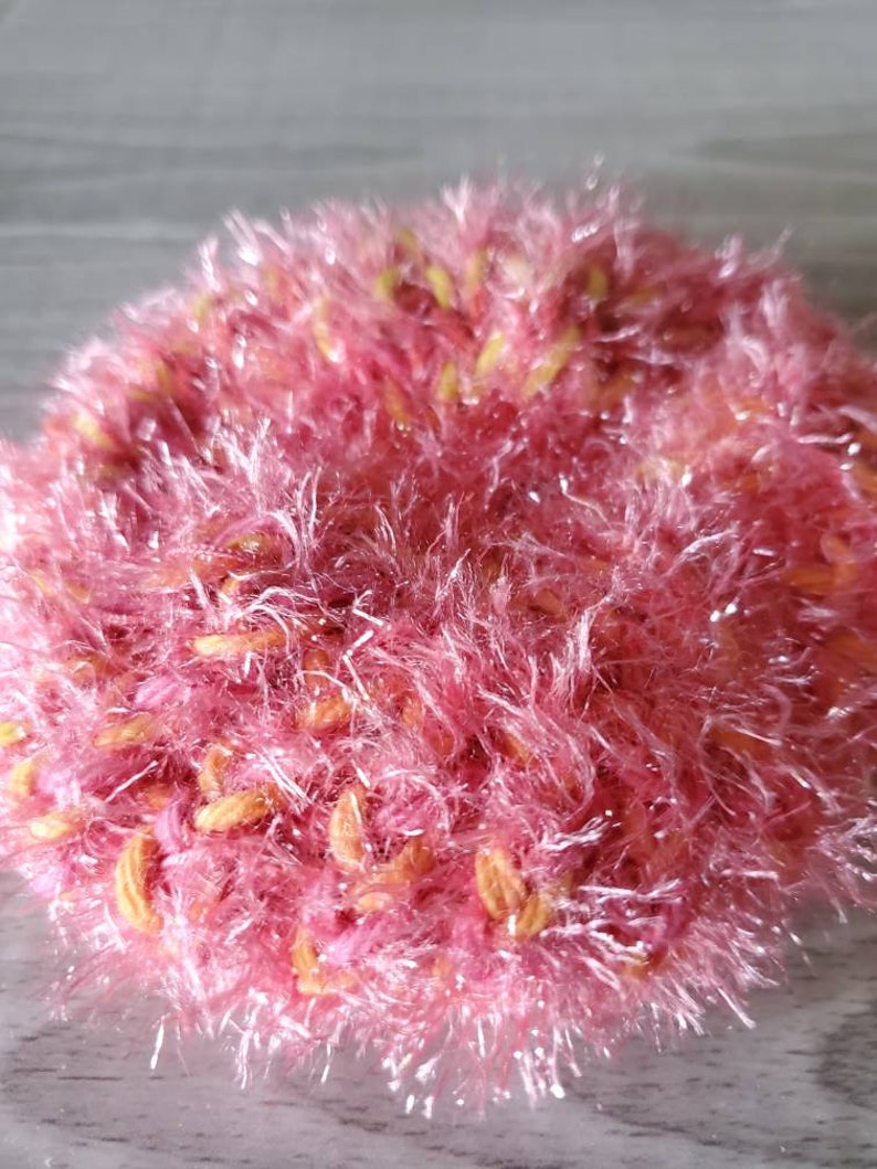 Playtime Dish Scrubber Round Kitchen Scrubby Hot Pink Yellow | Etsy