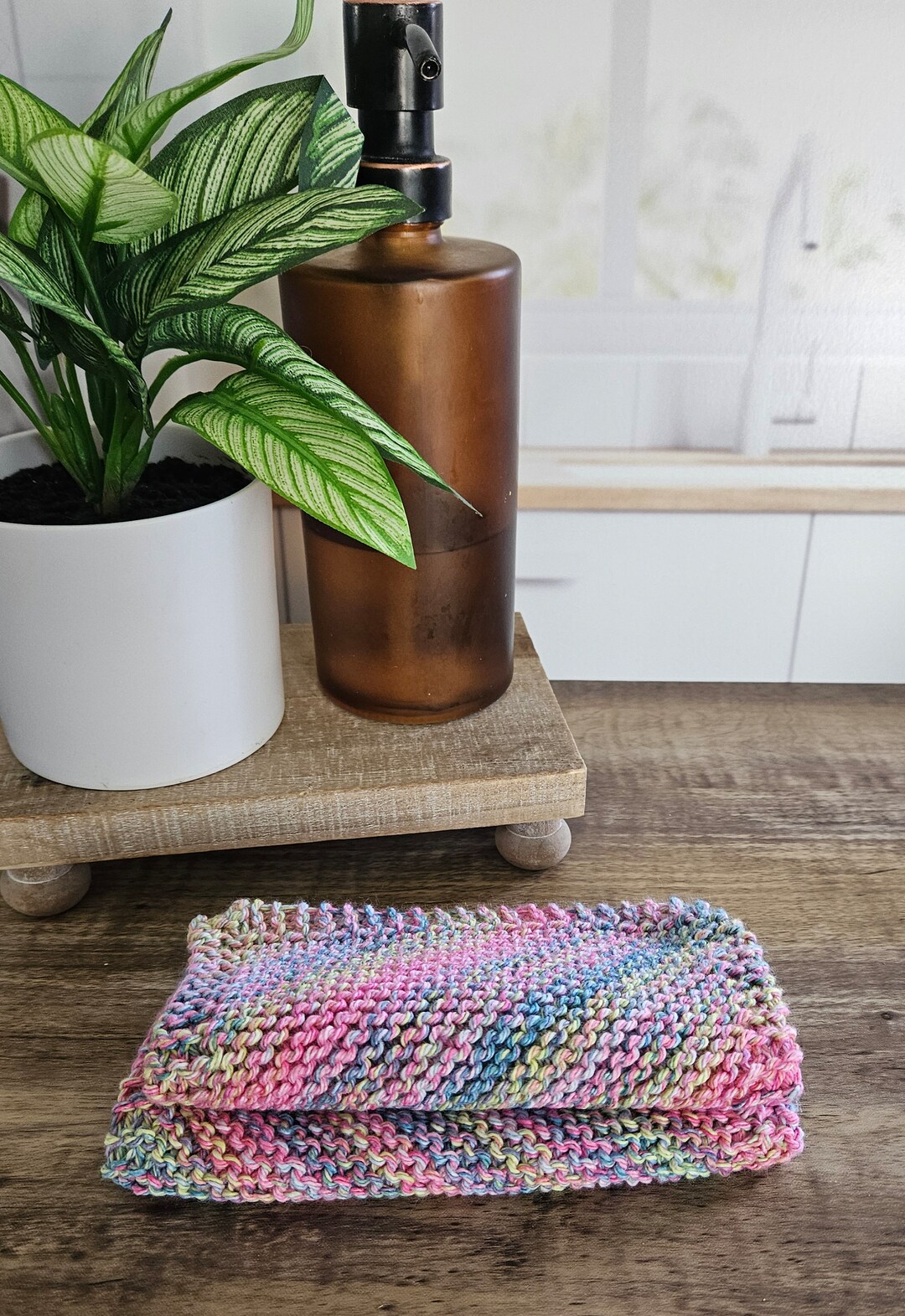 Haute Pink Dishcloths, Set of 2 Washcloths, Pink Blue Yellow Cotton ...