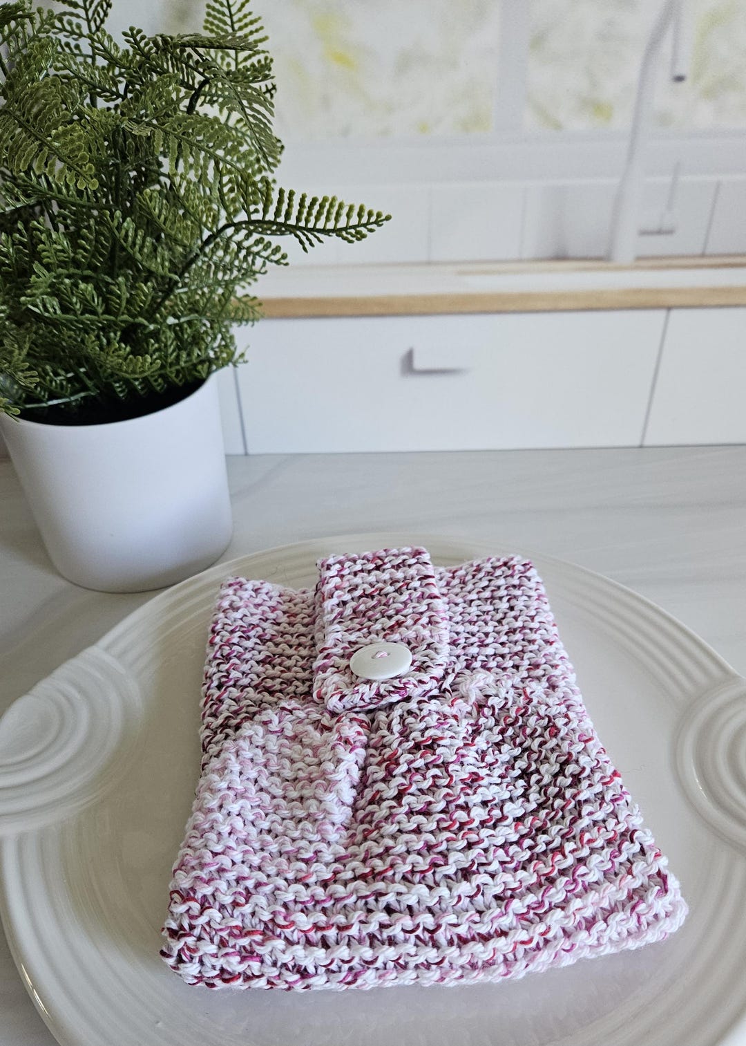 Shaded Crimson Dish Towel, Knit Kitchen Oven Cloth, Shades of Pink ...