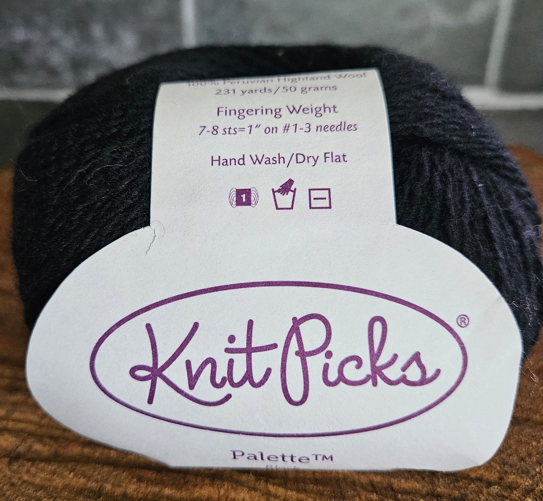 Black, Knit Picks Palette Yarn, Peruvian Highland Wool, Knitting Crochet Project, #1 Fingerling ...