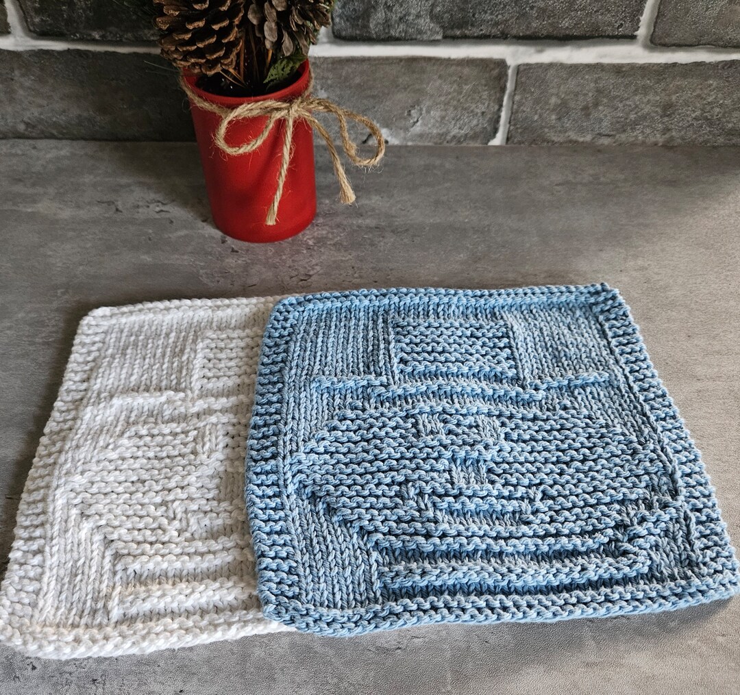 Snowman Dishcloth, Light Blue White Holiday Washcloth, Knit Cotton ...