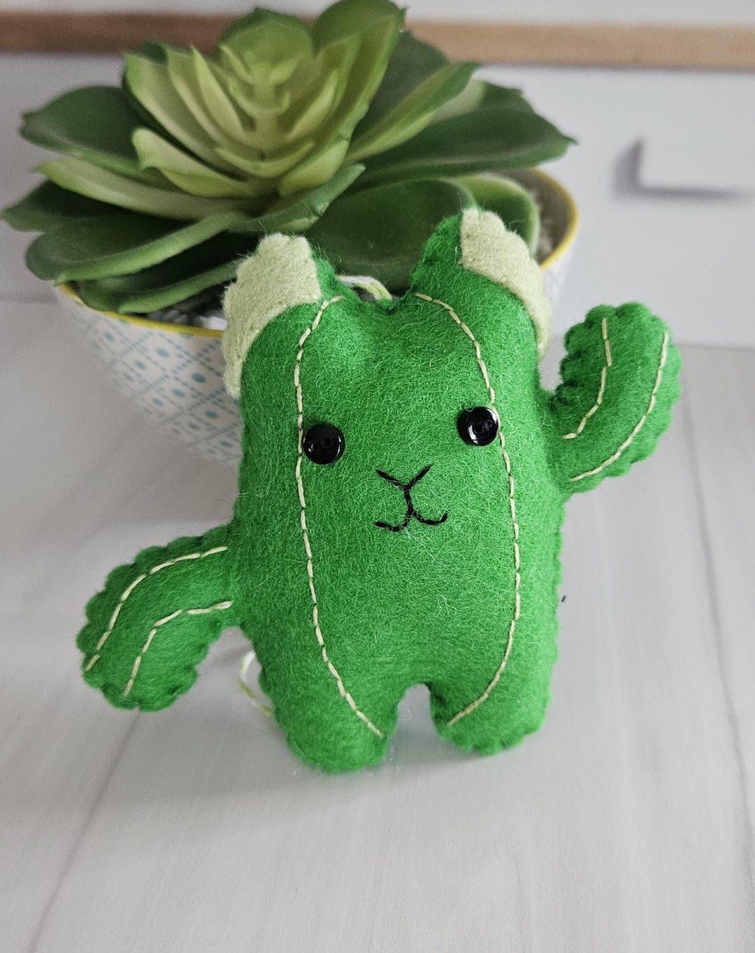 Cactus Cat Felt Ornament, Prickly Kitten Shades of Green Decor, Button ...