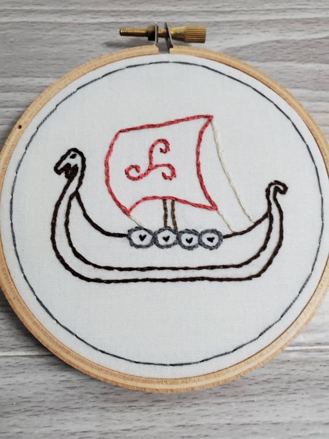 Viking Longboat Embroidery Ornament, Scandinavian Hoop, Nordic ...