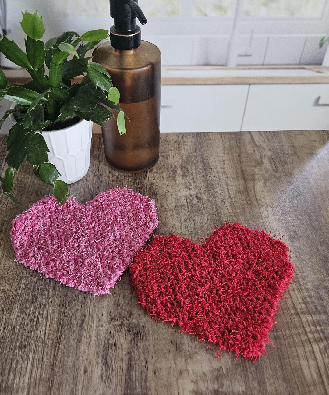 Heart Shape Scrubby, Red Pink Kitchen Cotton Polyester, Valentine's Day ...