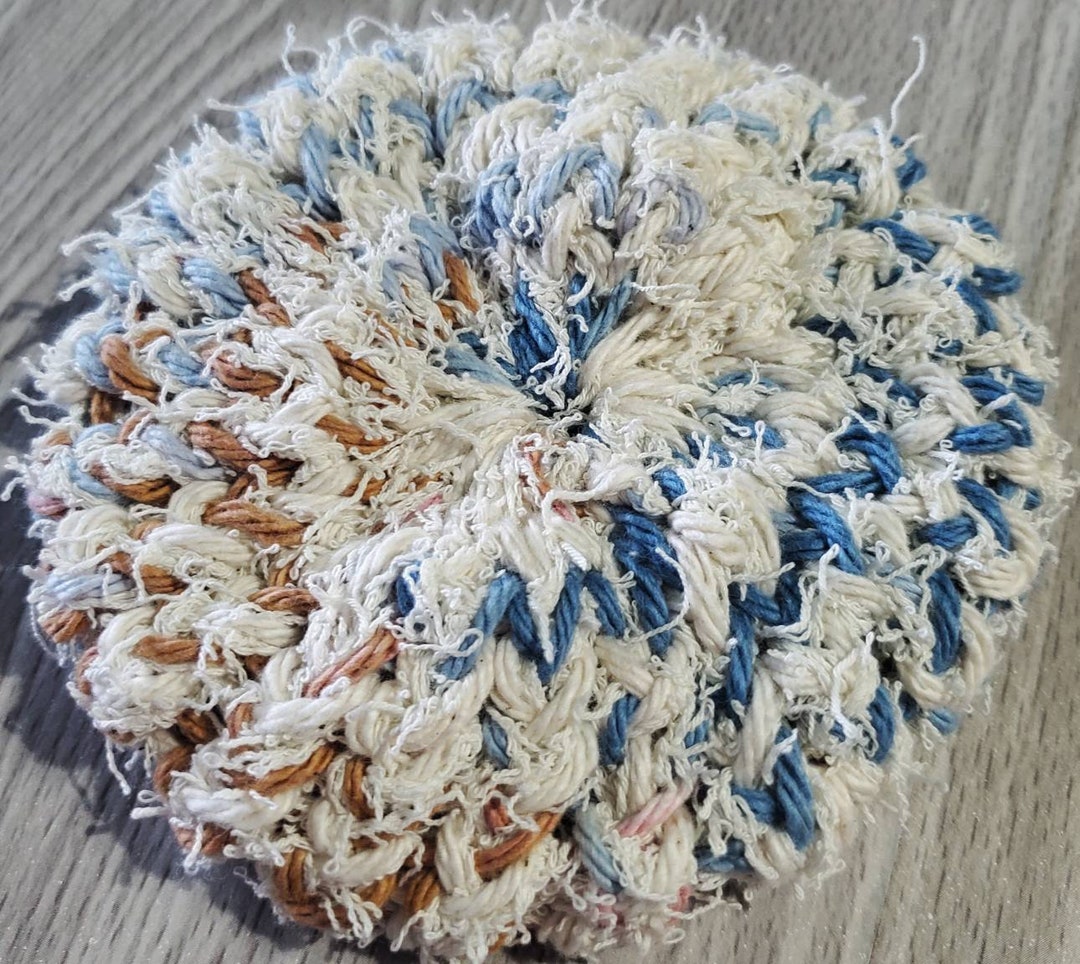 Cottage Blues Kitchen Scrubby, Round Dish Sponge, Blues Tan Cream ...