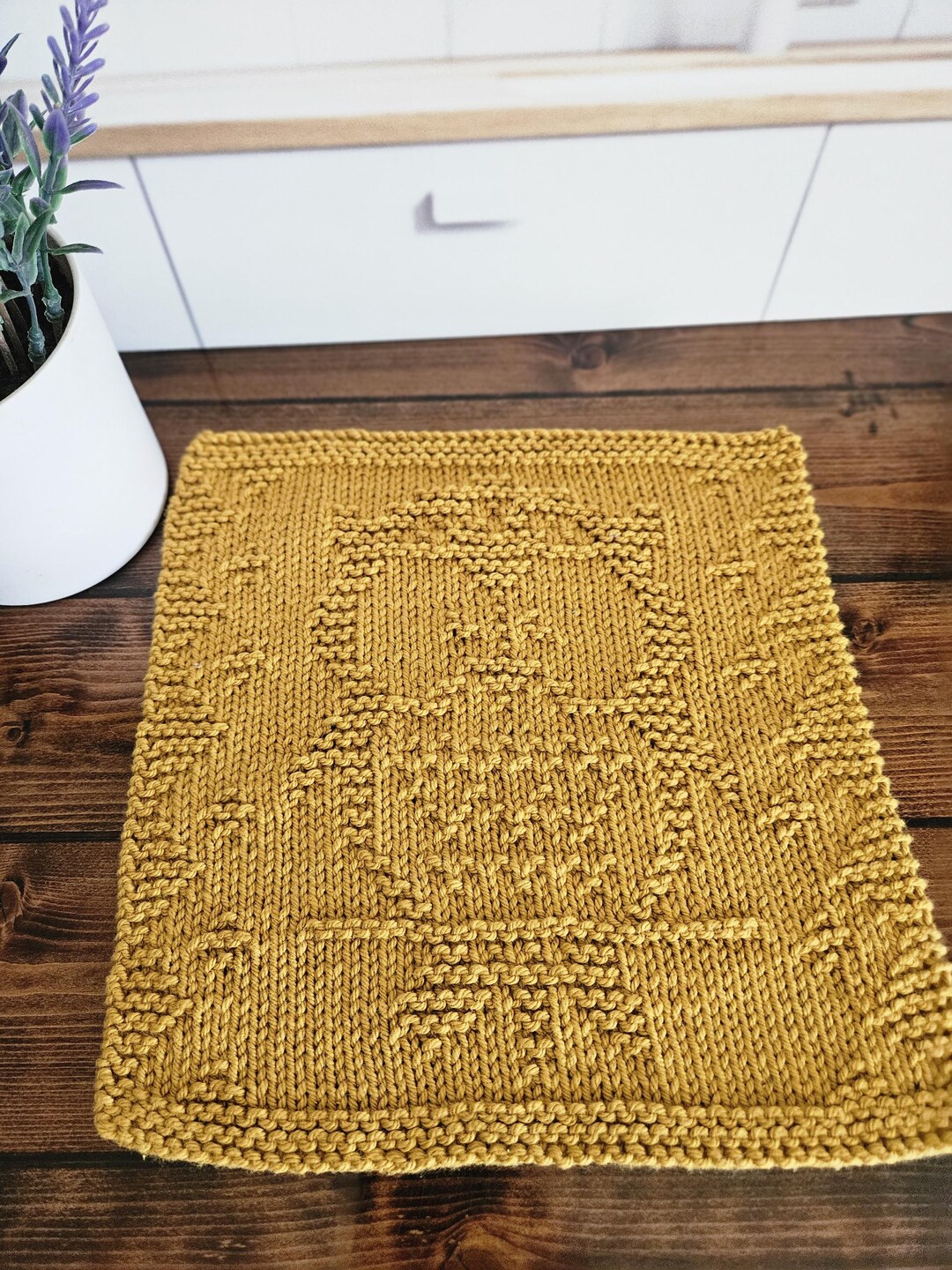 Little Hooter Dishcloth, Butterscotch Knit Cotton, Owl Kitchen Bathroom ...