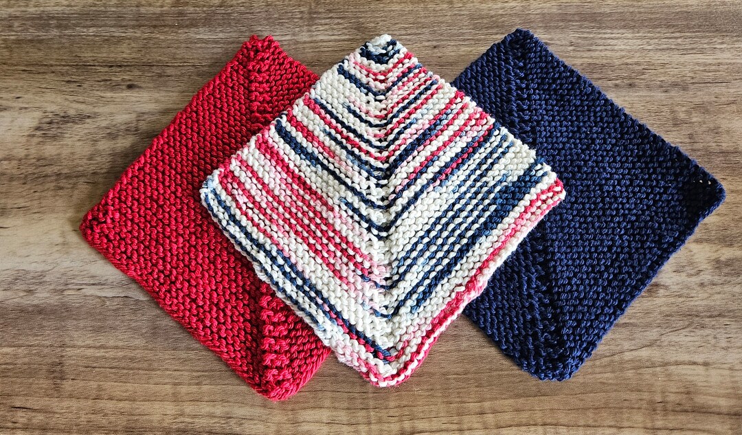 Patriotic Ombre, Tyne Knit Dishcloth, Set of 3, Mitered Kitchen Knit ...