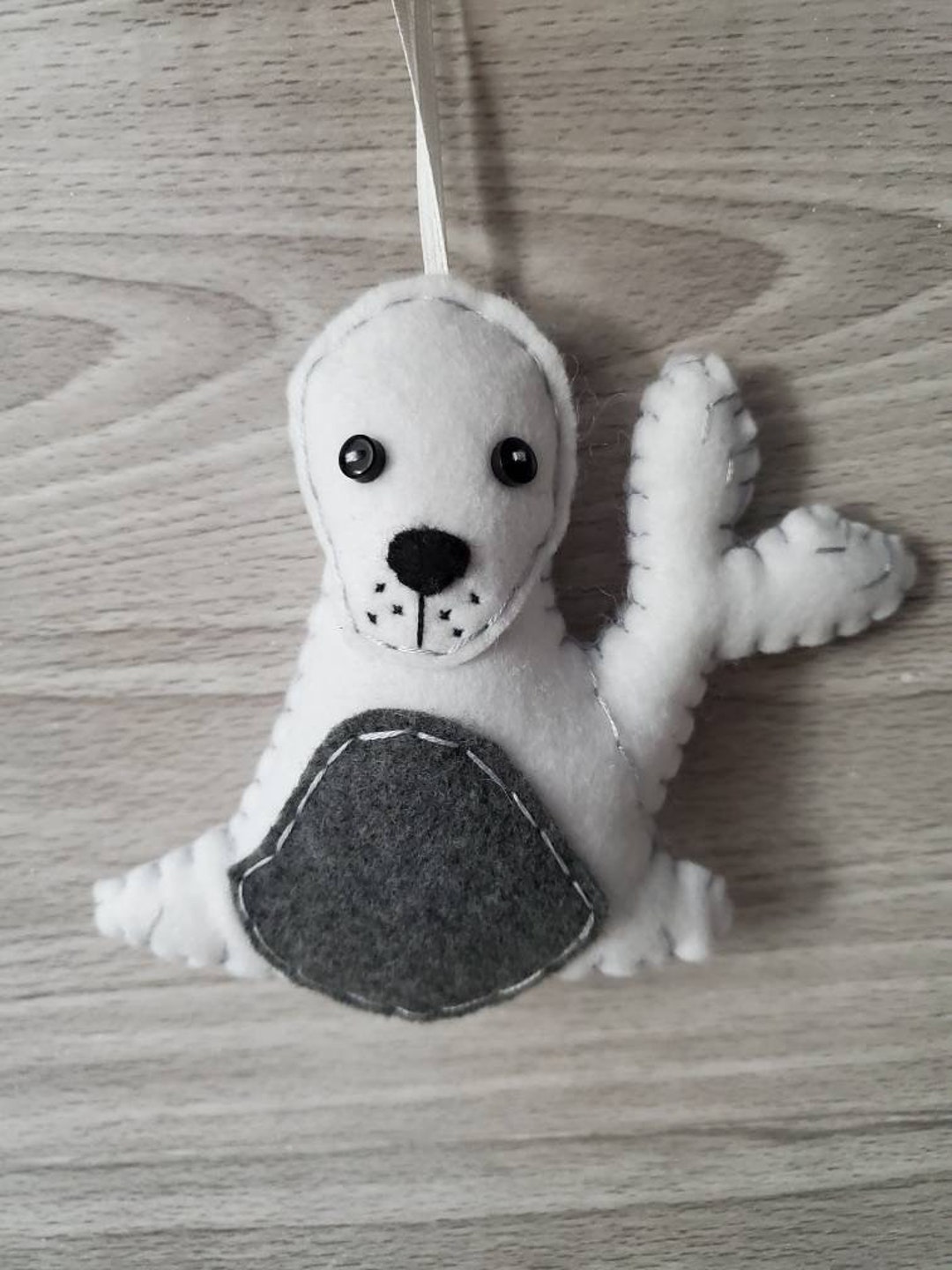 Snow Seal Felt Ornament, White Black Gray, Christmas Artic Animal ...