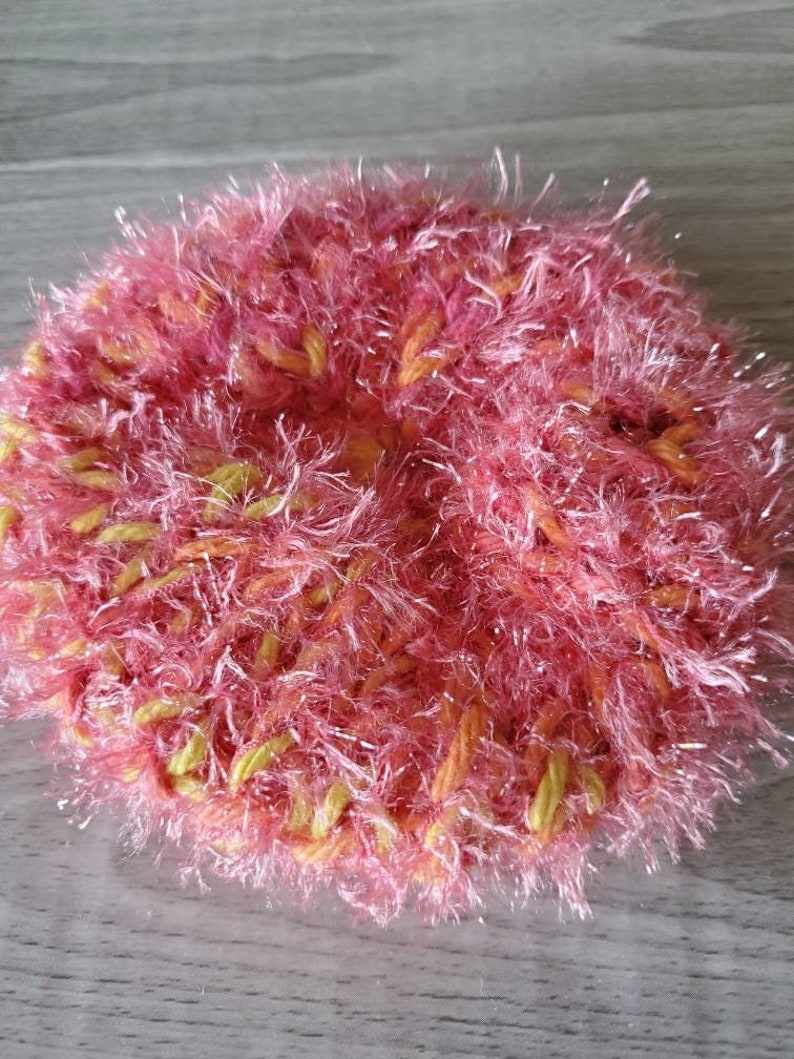 Playtime Dish Scrubber Round Kitchen Scrubby Hot Pink Yellow | Etsy