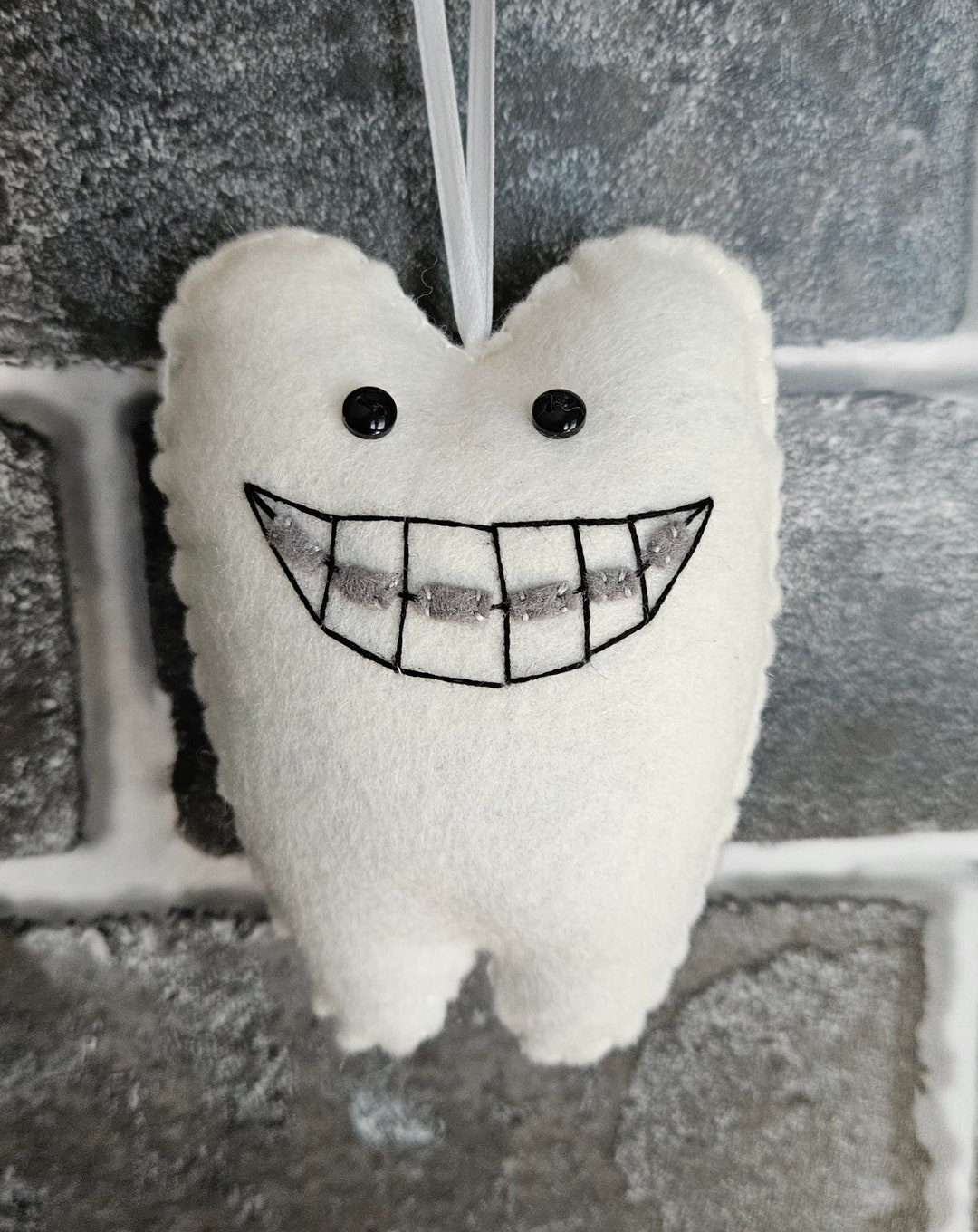 Tooth Felt Ornament, Orthodontist Braces Decor, Button Felt Ornament ...