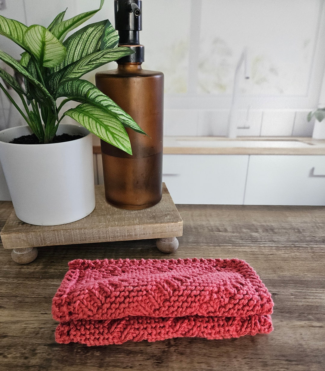 Rouge Red Dishcloths, Set of 2 Washcloths, Ocean View Cotton Cloths ...