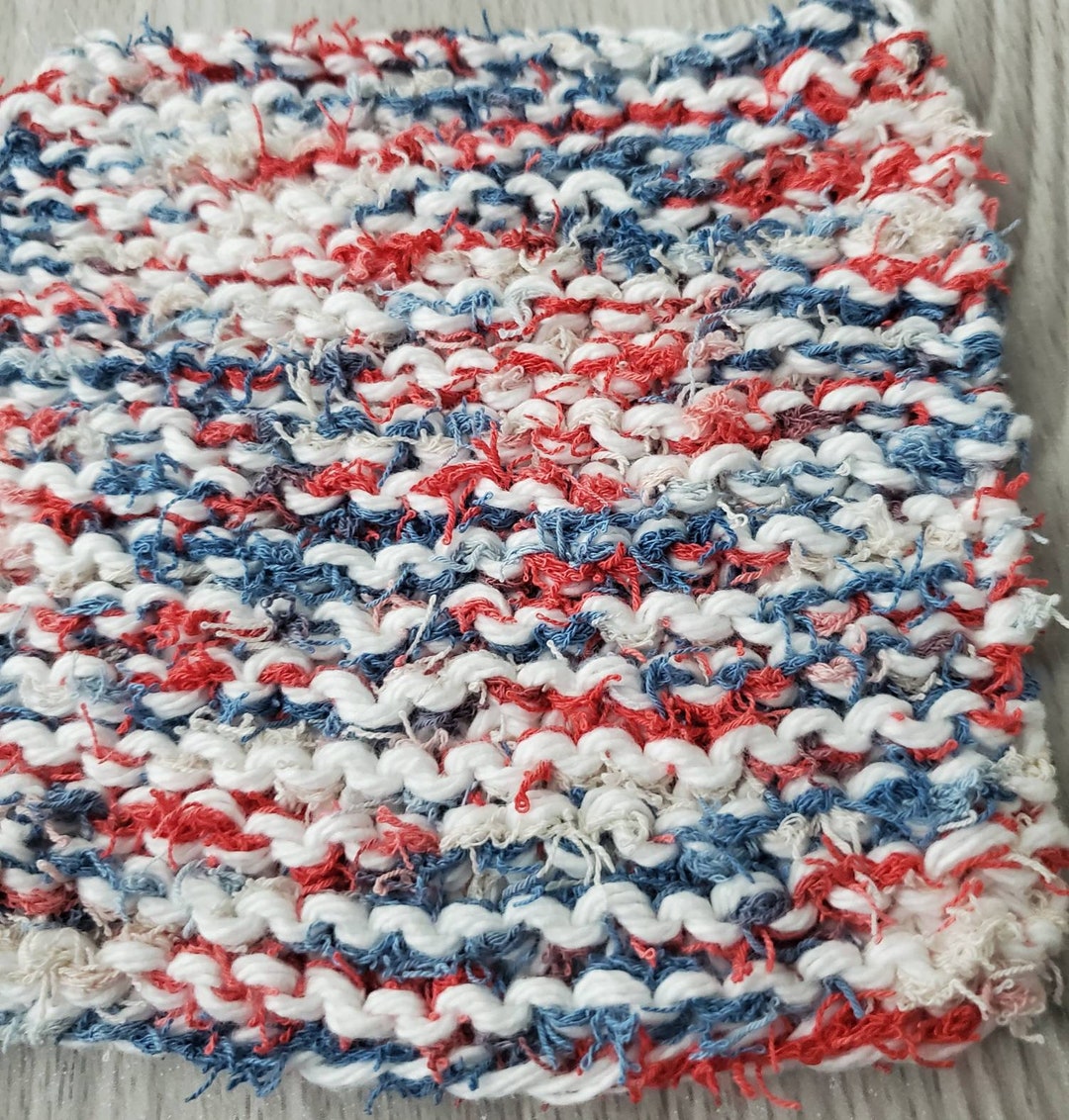 Nautical Print Scrubby, Red Blue White Kitchen Dishrag, July 4th Knit ...