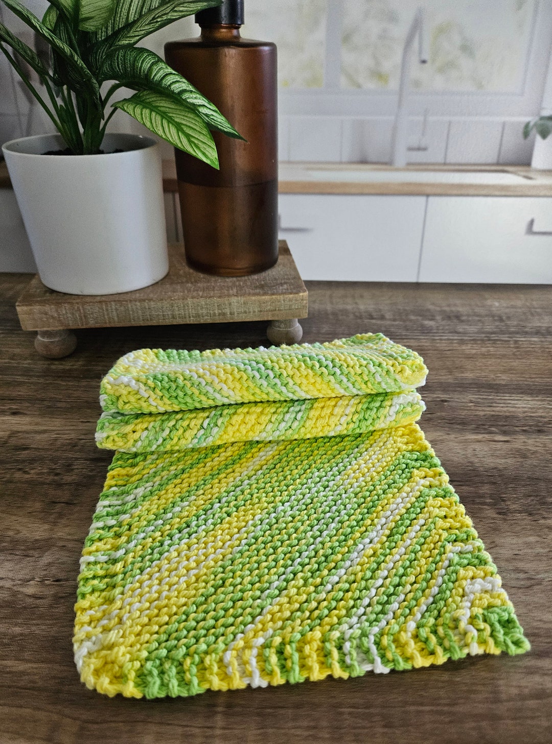 Lemon Lime Dishcloths, Green White Yellow Washcloths, Facial Knitted ...