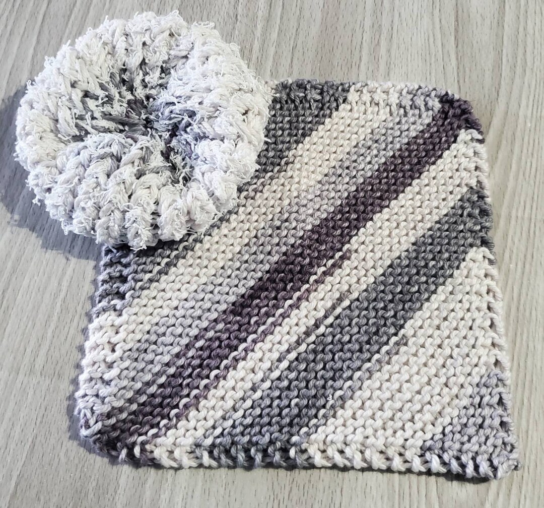 Flannel Dishcloth, Scrubby Set, Knit off White Gray Washcloth, Loom ...