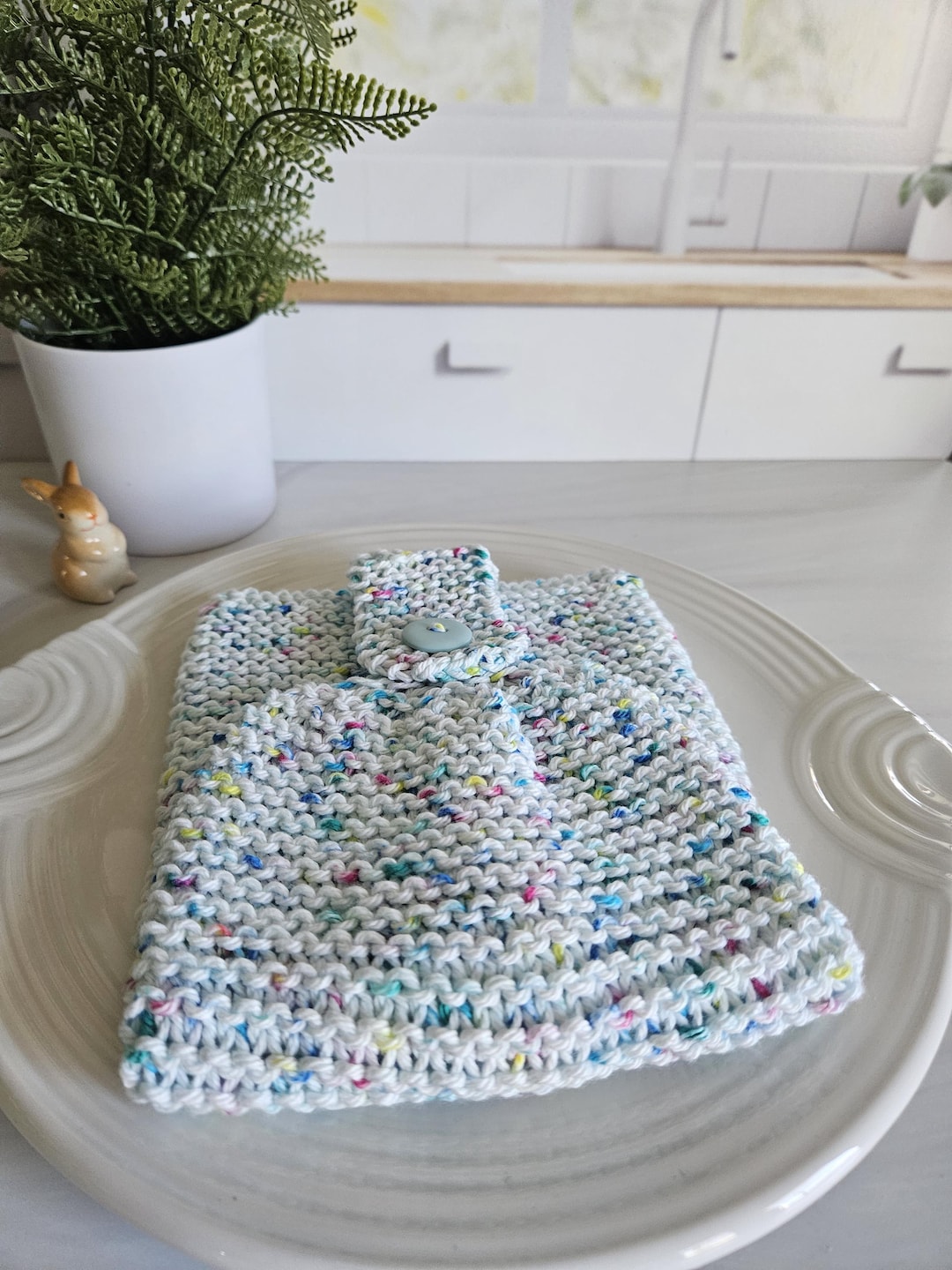 Extra Sprinkles Dish Towel, Knit Kitchen Oven Cloth, White Blue Green ...