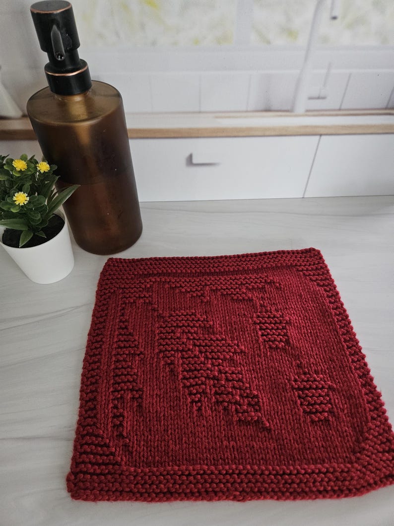 Oak Leaves Acorn Dishcloth, Burnt Sienna Thanksgiving Knit Decor, Knit ...