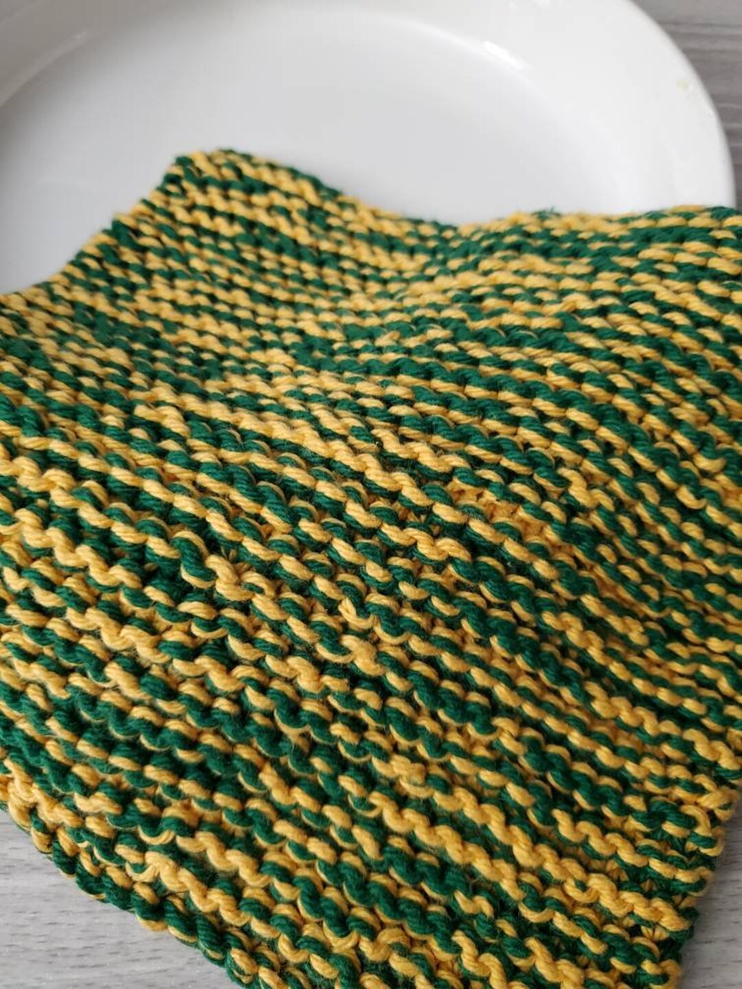 Gold Green Potholder, Cotton Kitchen Knit Trivet, Team Spirit Hot Pad ...