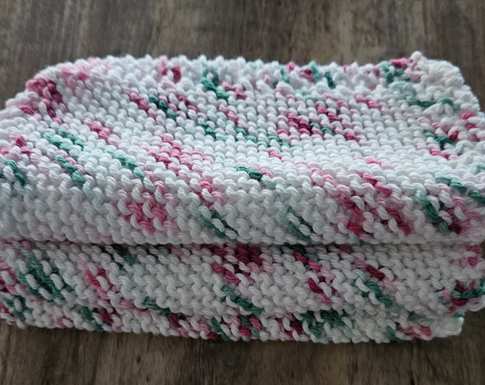 Christmas Print Dishcloths, Set of 3 Cotton Washcloths, White Red Green ...