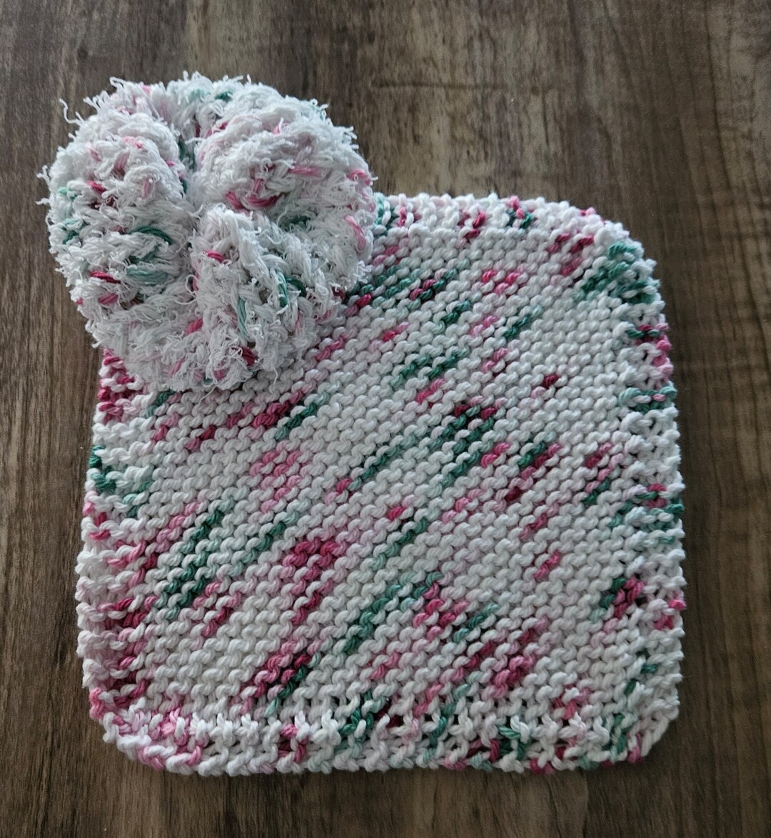 Christmas Print Dishcloth Scrubby Set, Knit White Green Plum Washcloth ...