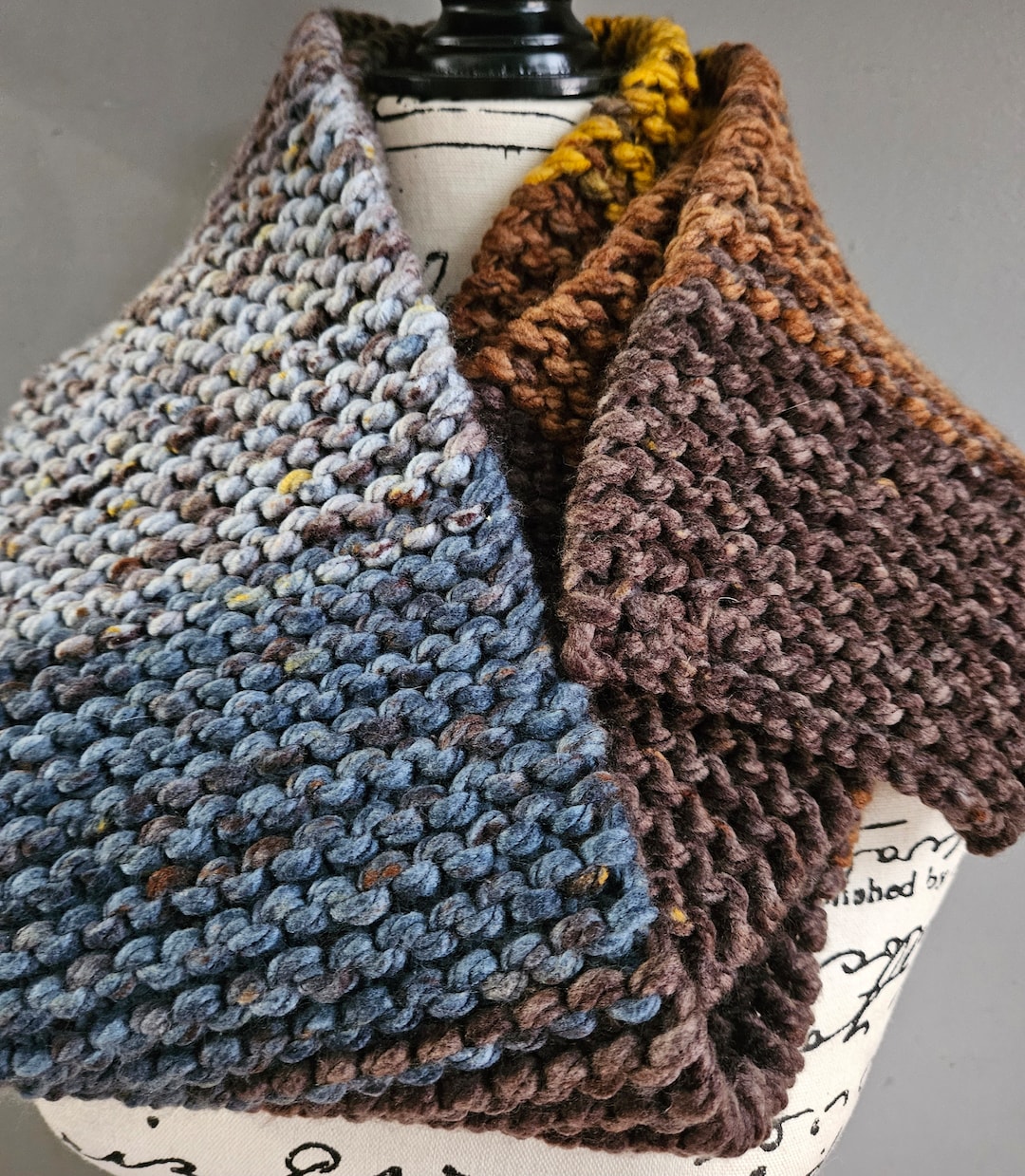 Multi Color Bulky Scarf, Thick Knit Gold Gray Browns Blues, Chunky ...