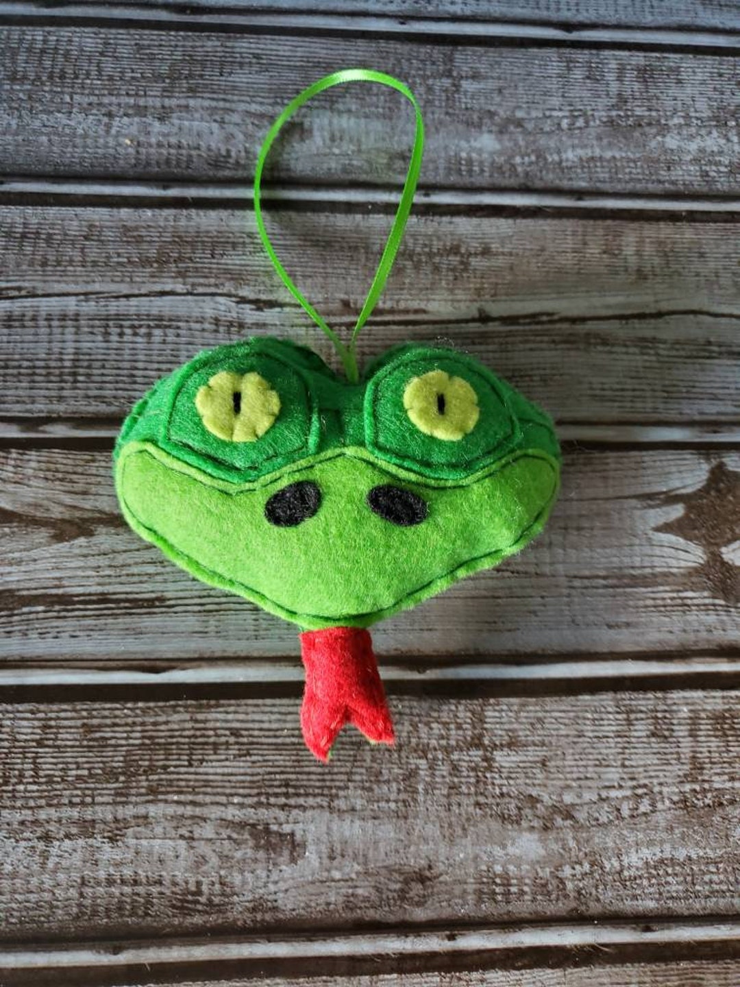 Felt Snake Ornament, Green Black Red , Christmas Serpent Decor, Hanging ...