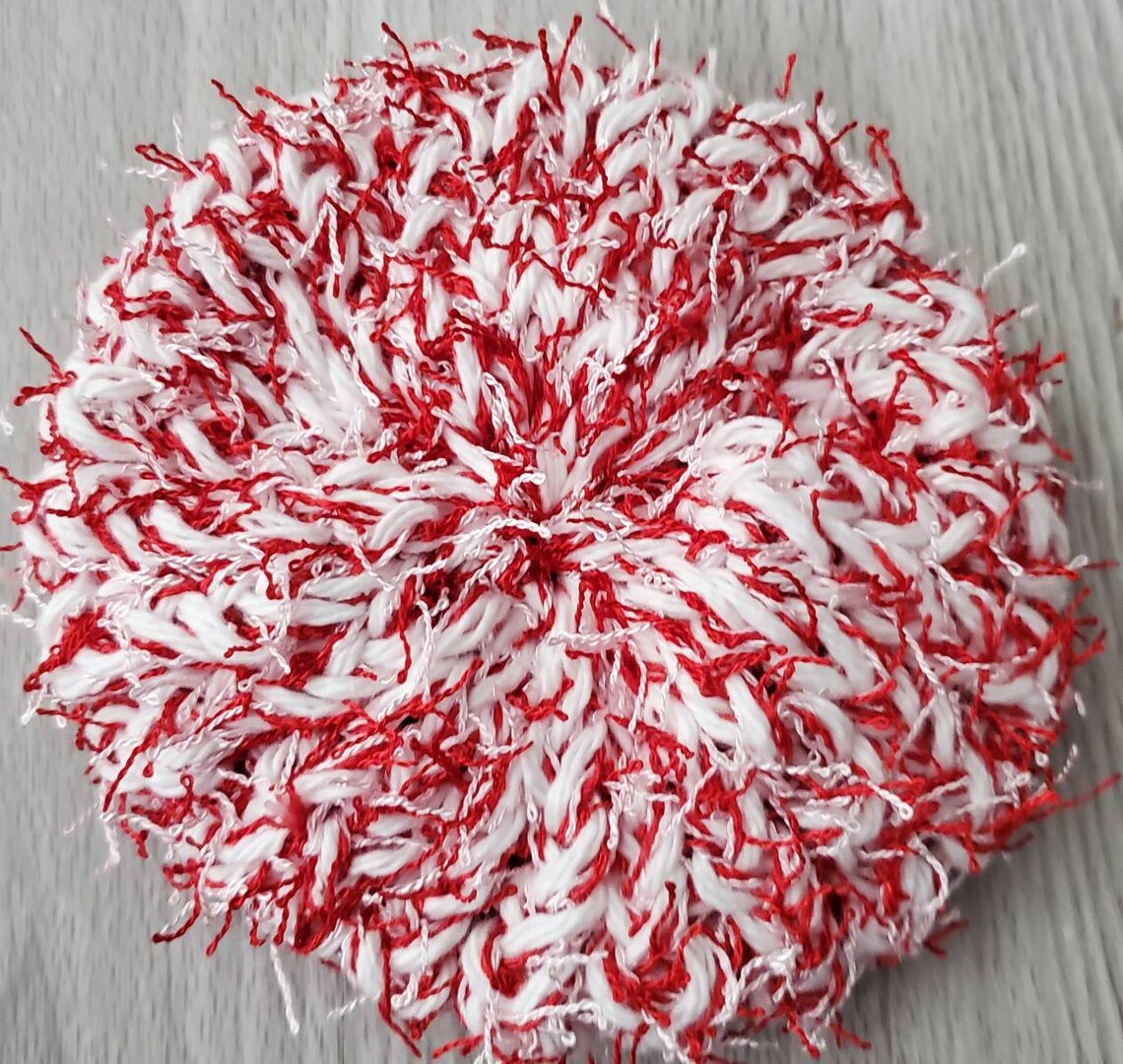 Candy Cane Scrubby Red White Scrubber Round Kitchen - Etsy