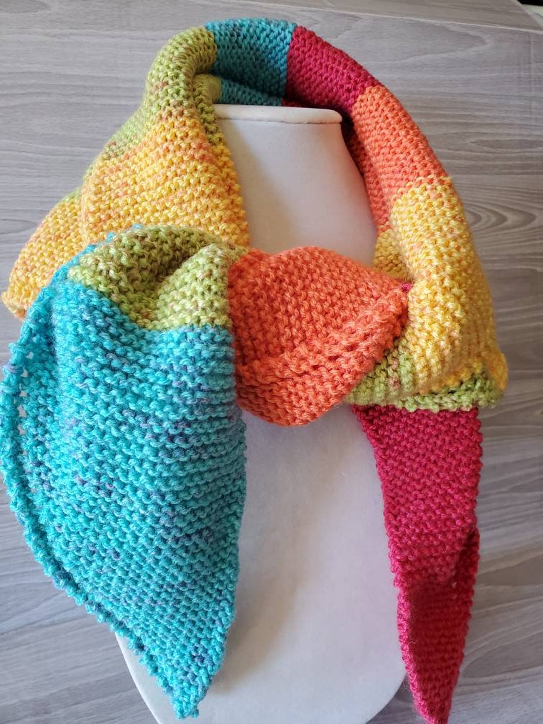 Rainbow Sprinkles Shawl, Triangle Knitted Scarf, Red Orange Yellow ...