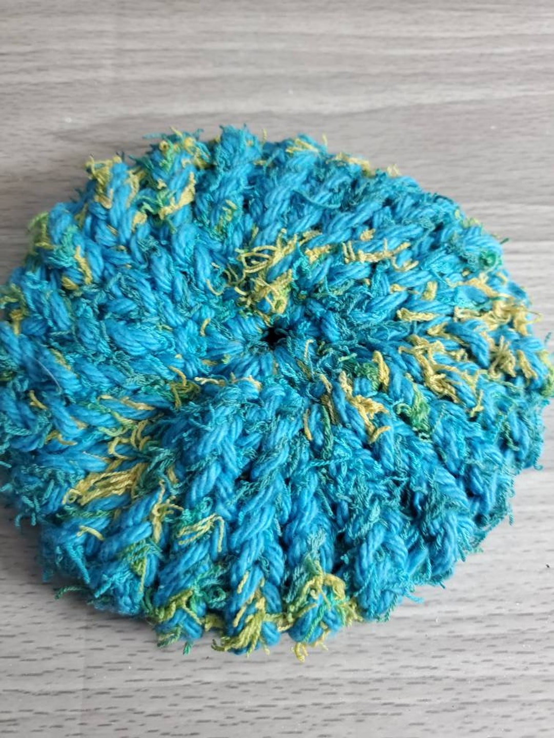 Hot Blue Scrubby, Blue Green Yellow, Cotton Loom Round Dish Scrubber ...
