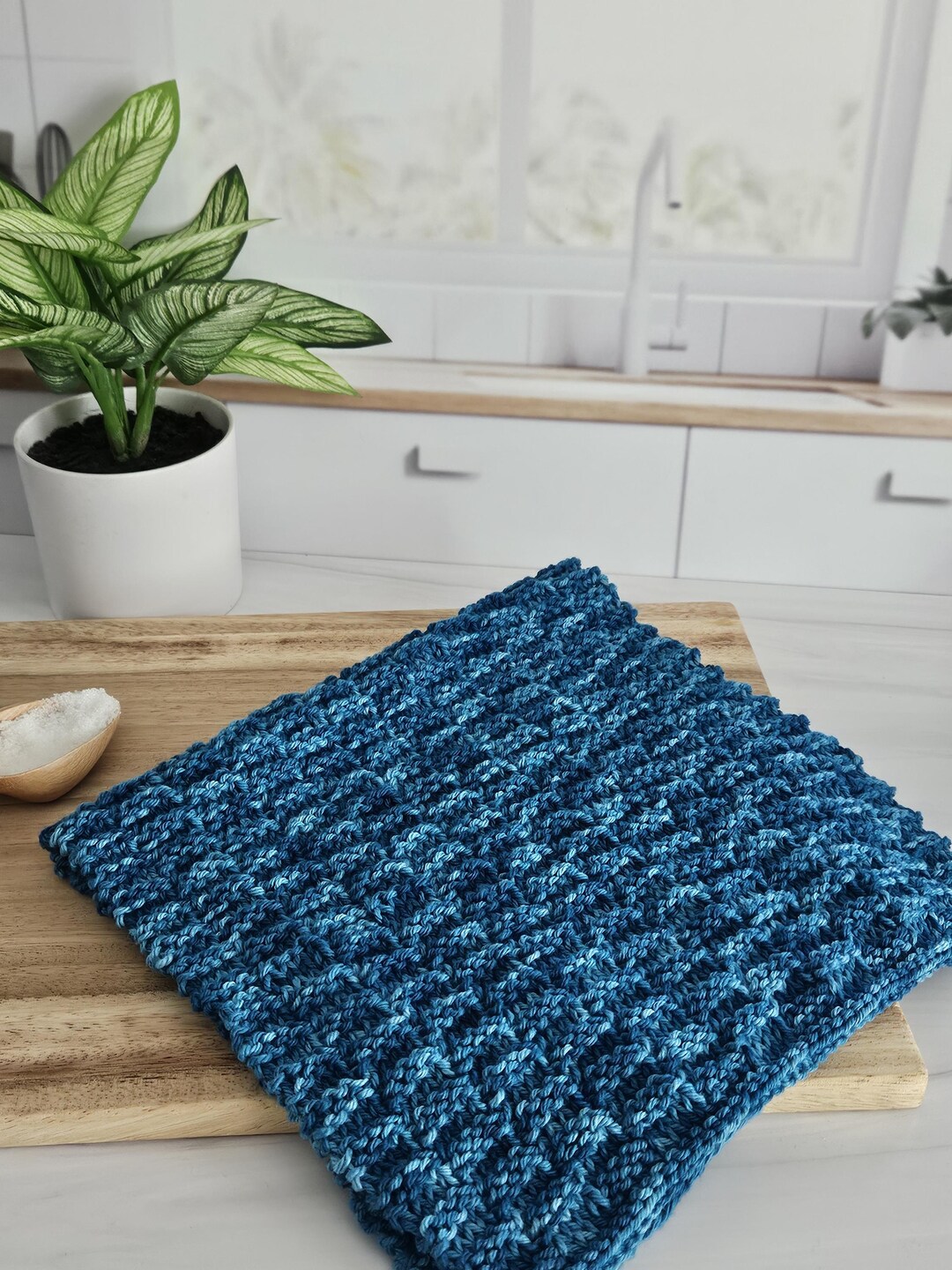 Textured Dish Towel, Weathered Teal Knit Kitchen Tea Towel, Cotton ...