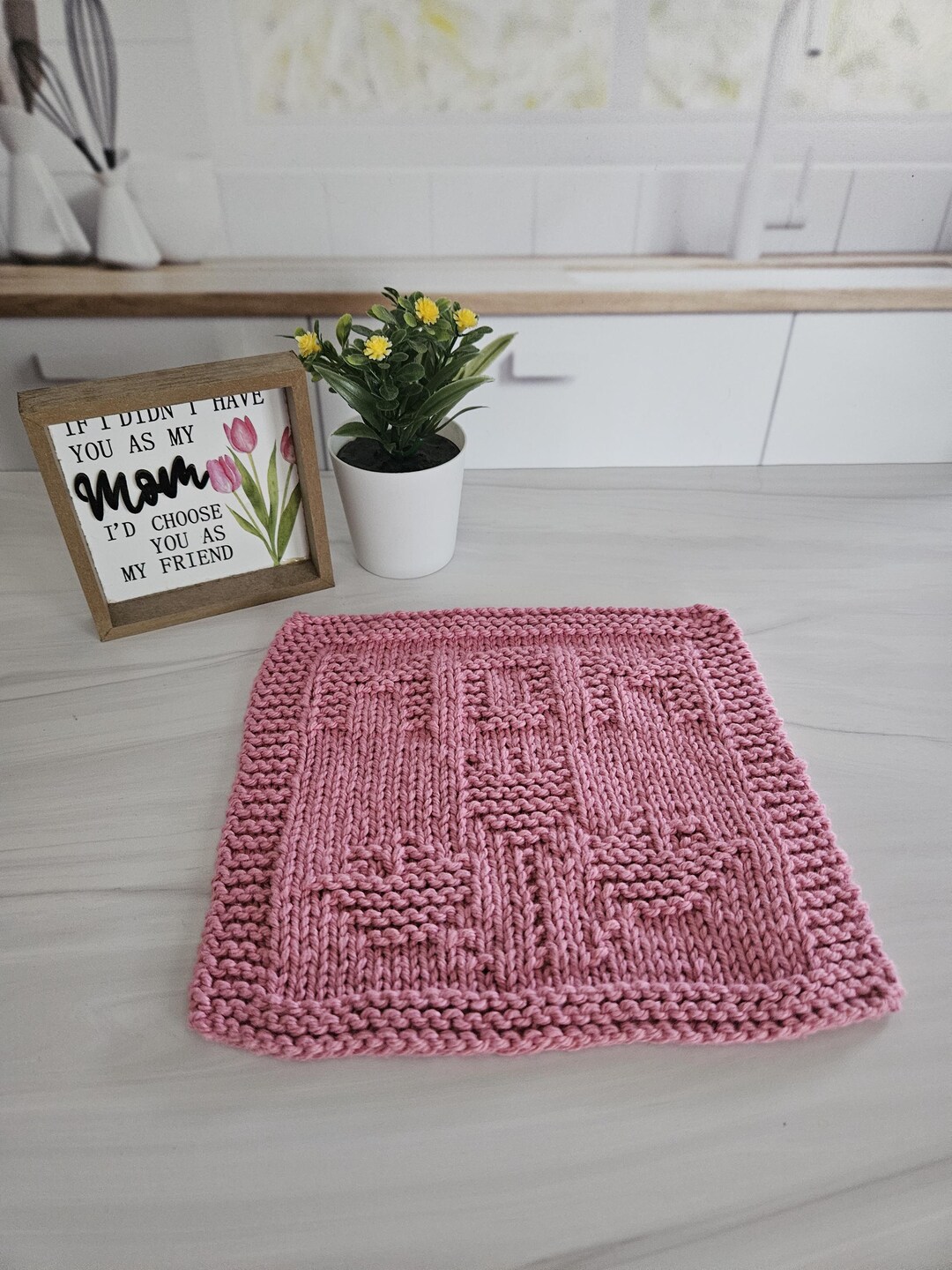 Mom Flower Dishcloth, Rose Pink Cotton Washcloth, Kitchen Mother's Day ...