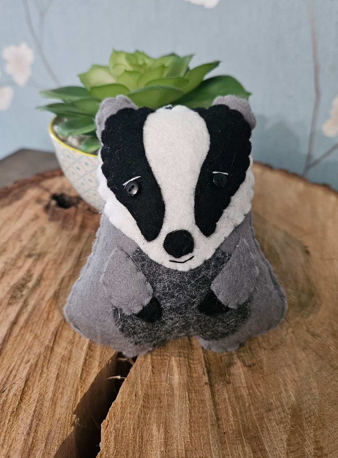 Badger Felt Ornament, Gray White Black, Handmade Merino Wool Decor ...