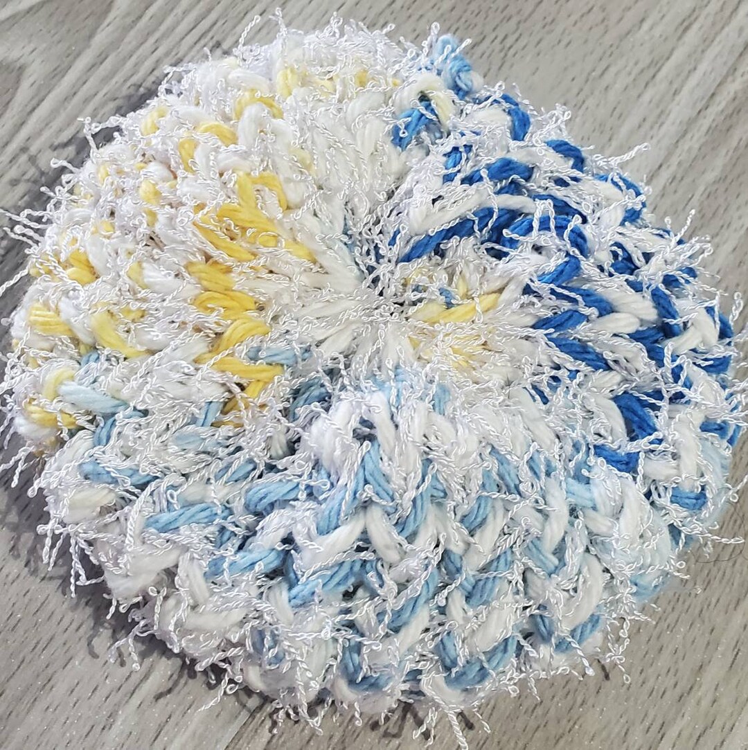 Sunkissed Scrubby, White Blue Yellow, Loom Knit Scrub, Round Kitchen ...