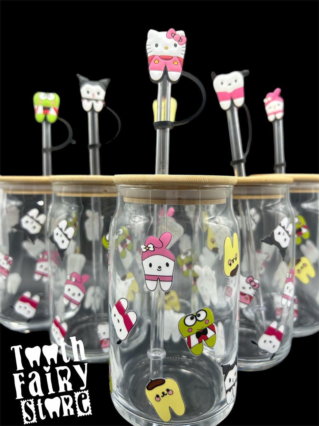 Dental Themed Glass Cup With Bamboo Lid and Straw, A Vengertooth , 16oz ...