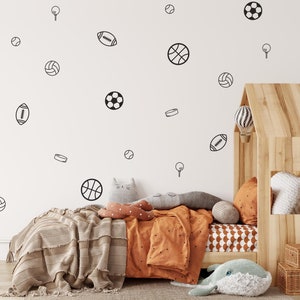 Simple Sports Wall Decals, Outline Ball Stickers, Customizable Kids ...
