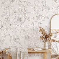 White Tulip Wallpaper Mural , Flower Boho Wall Art, Removable Self ...