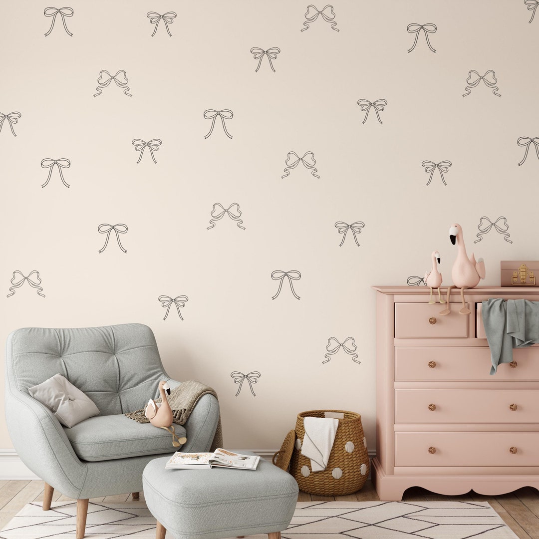 Simple Bow Wall Decals, Customizable Color Decals, Outline Bow Stickers ...