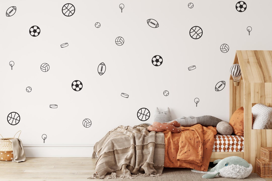 Simple Sports Wall Decals, Outline Ball Stickers, Customizable Kids ...